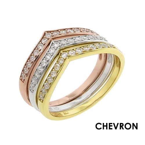 Sterling Silver Tri-Colored Stackable Rings - 10 Styles