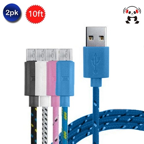 2 PACK: 10FT Micro USB Braided USB Cable