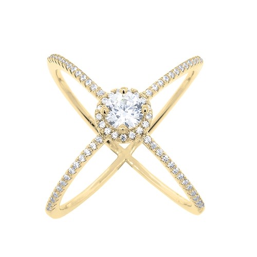 X Ring With Cubic Zirconia Stone - 3 Styles