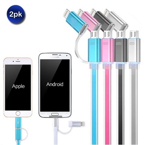 2 Pack: 2-in-1 Universal 8-Pin / Micro USB Charging Cable - 4 Colors