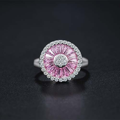 Ladies 18k White Gold Plated Lab Created Pink Spinel Flower Ring