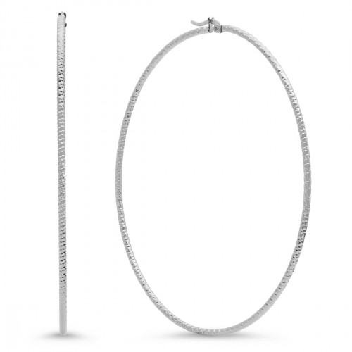 Ladies Stainless Steel X-large 90mm Hammered Hoop Earrings - 3 Finishes