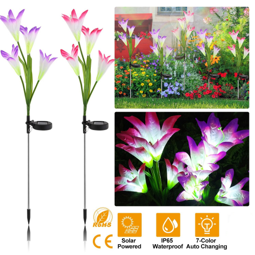 2 Piece: Solar Garden Lily Flower LED Lights