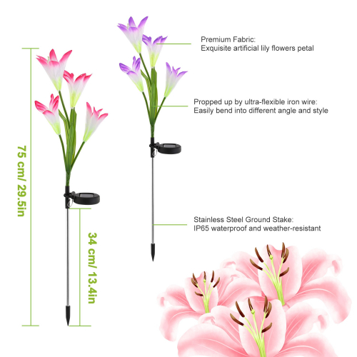 2 Piece: Solar Garden Lily Flower LED Lights
