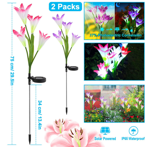 2 Piece: Solar Garden Lily Flower LED Lights