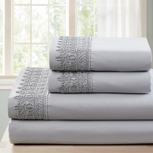 4-Piece 90GSM Microfiber Lace Sheet Set