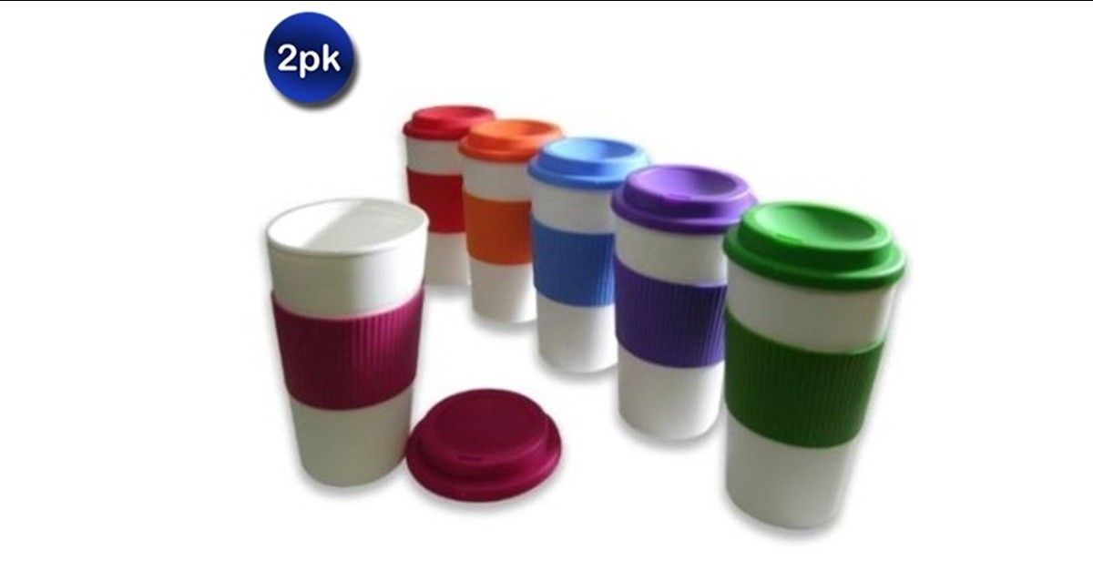 2 Pack: 16oz Travel Coffee Cup with Lid and Rubber Hand Protector ...