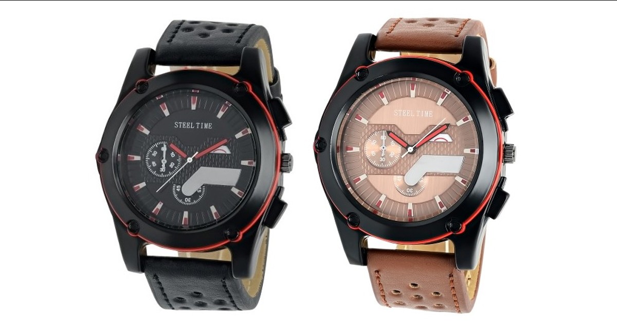 Men's Black and Red Leather Watch - 2 Styles