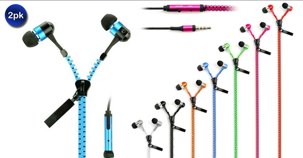 2 Pack: Zipper Tangle-Resistant Earphones