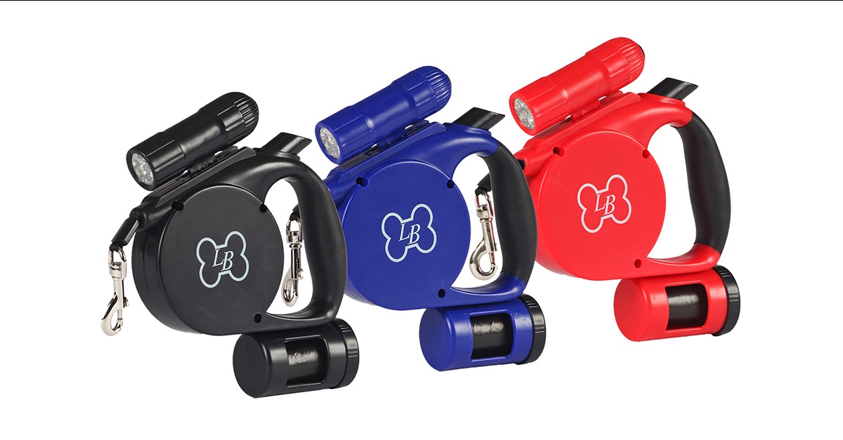 3-in-1 Retractable Leash with Flashlight and Waste Bag Dispenser