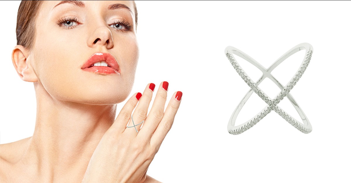 White Gold Pave X Ring