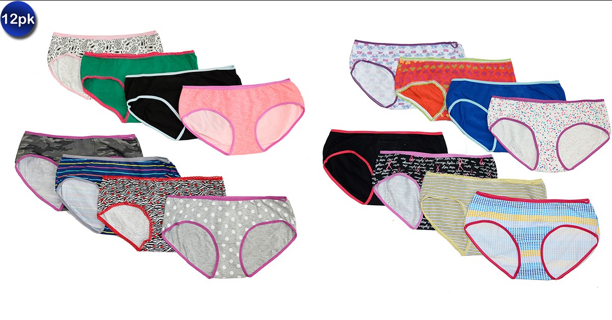 12 Pack 100 Combed Cotton Hipster Panties Assorted Colors