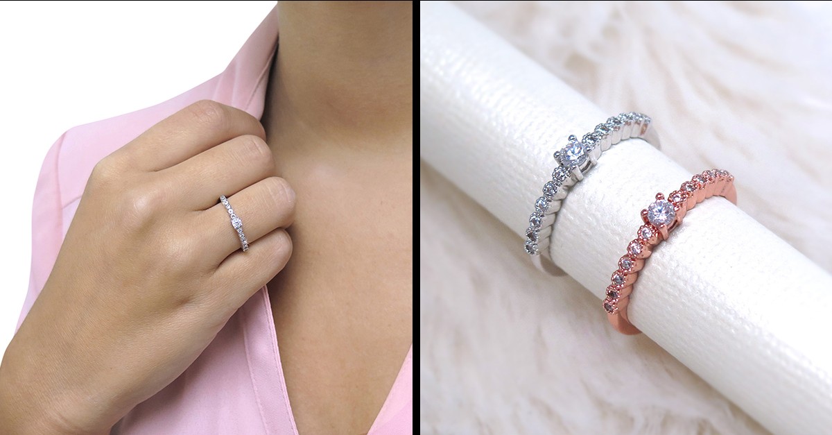 Stackable Bezel Set Round Cut Ring 2 Finishes