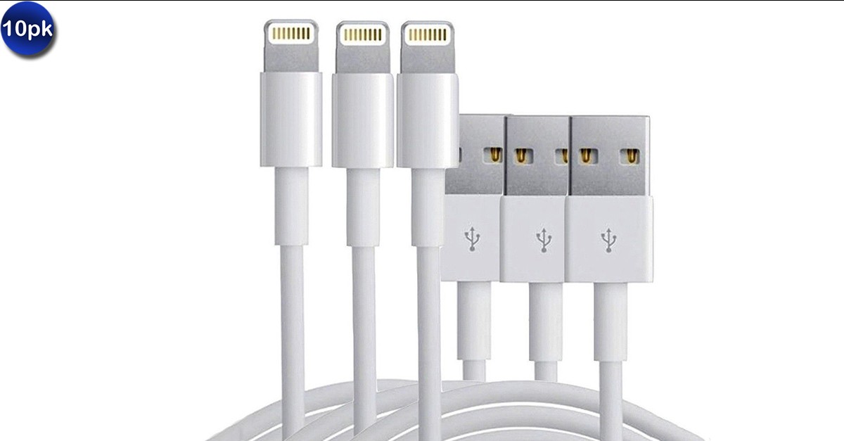 10 Pack: 8-Pin USB Cable Charger Cord for iPhone