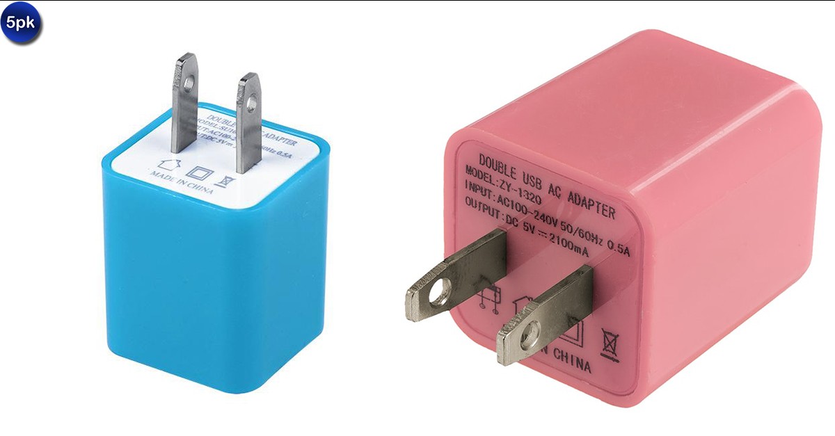 5 Pack: Universal USB Wall Charger Adapter