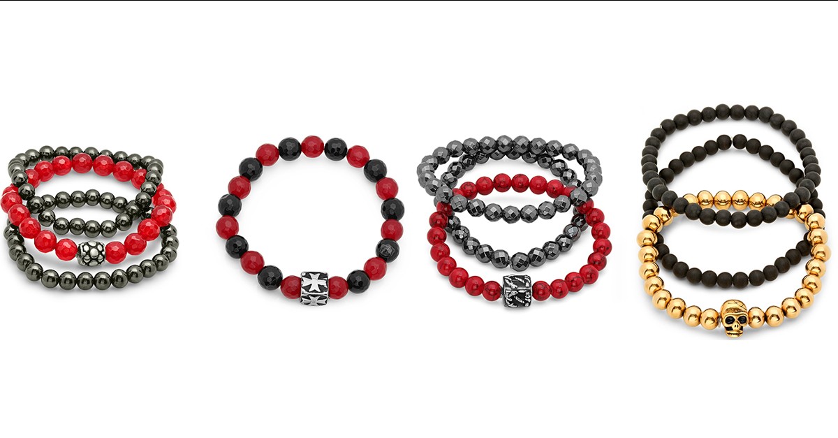1 or 3 Pack: Men's Beaded Charm Bracelets - 4 Styles