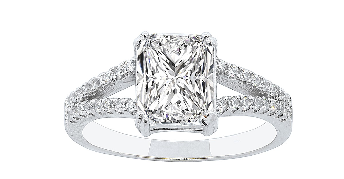 Sterling Silver Radiant-Cut Engagement Ring