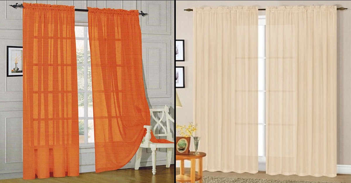 2 Piece Sheer Voile Panel Curtains Set - 19 Colors