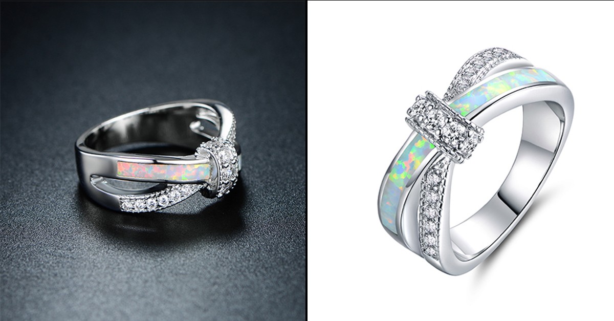 18K White Gold Fire Opal CrissCross Ring