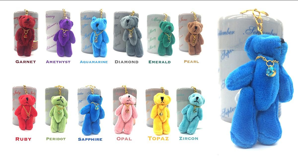 Birthstone Plush Stuffed Teddy Bear Keychain - 12 Styles