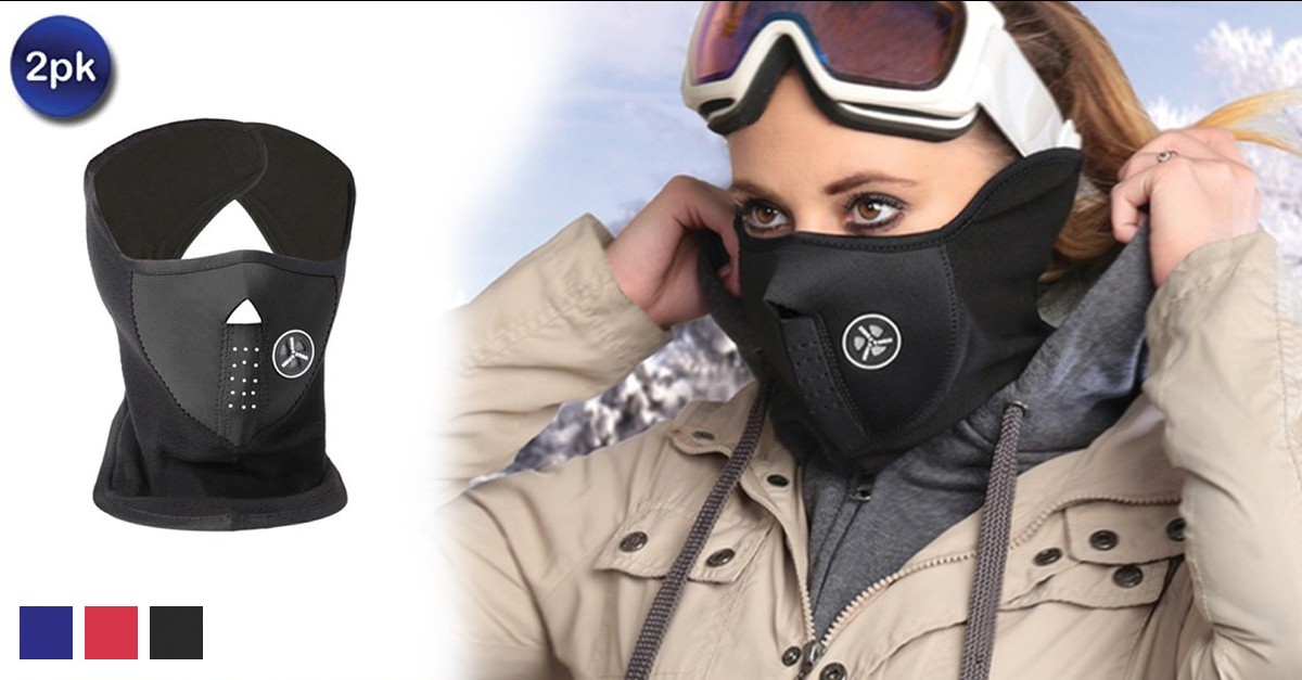 2 Pack: Unisex Neoprene Fleece Ski Mask - 3 Colors