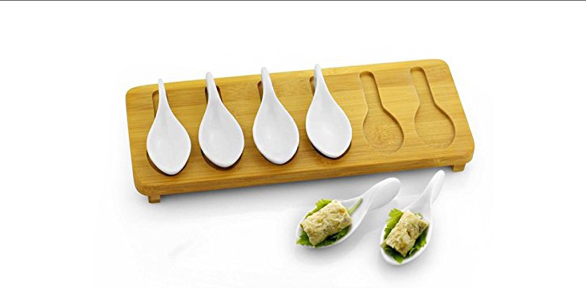 7 Piece Porcelain Tasting Spoons Set with Bamboo Tray
