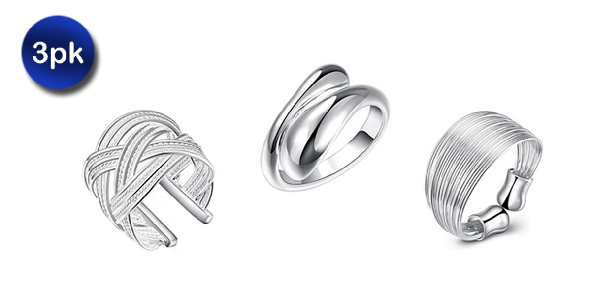 3 Pack: Resizable Sterling Silver Rings