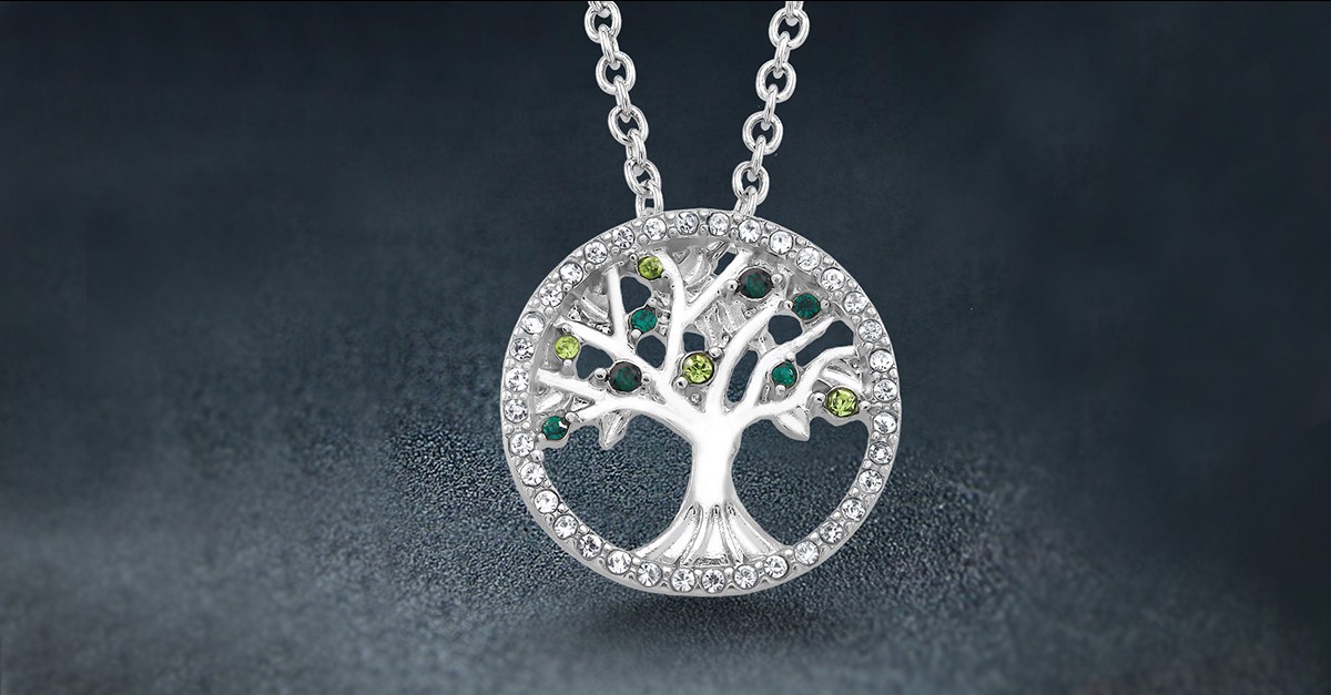 18kt White Gold Austrian Crystal Tree of Life Necklace