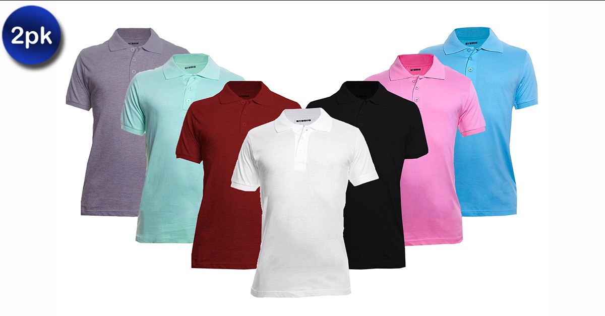 2 Pack: Men's Elite 100% Cotton Short Sleeve Polos - 7 Colors