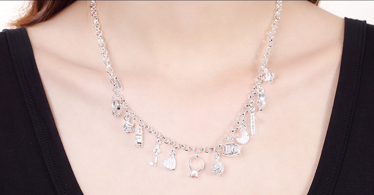 Sterling Silver 13 Charm Necklace