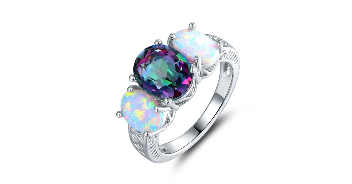 Genuine Topaz and Fire Opal Ring in 18K White Gold