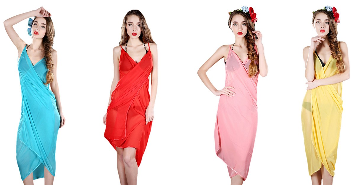 Elegant Sheer Wrap Dress - 4 Colors