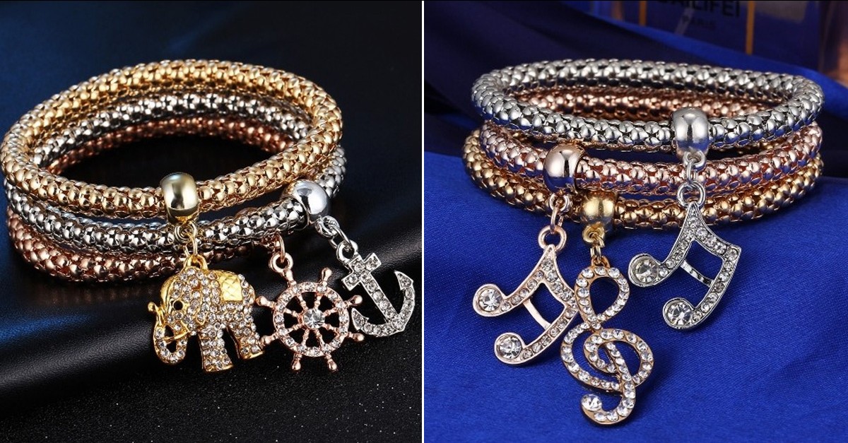 3 Piece Set: Tricolor Stackable Charm Bracelets