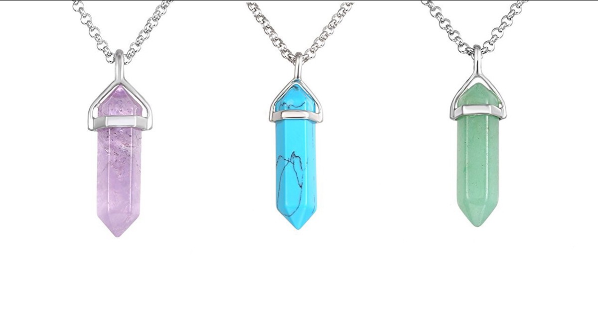 Genuine Natural Hexagon Drop Stone Necklace