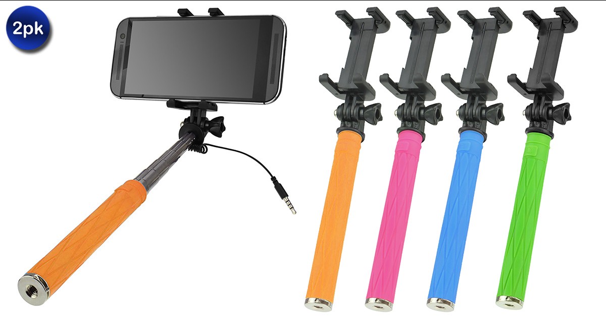 2 Pack: Portable Mini Selfie Sticks - 5 Colors