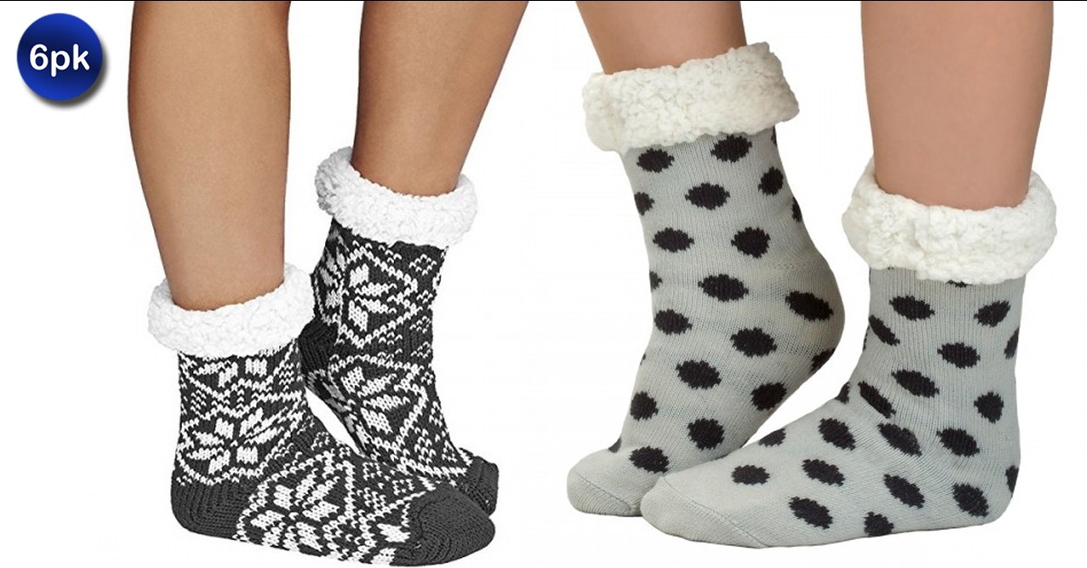 6 Pack: Assorted Women's Warm Slipper Socks