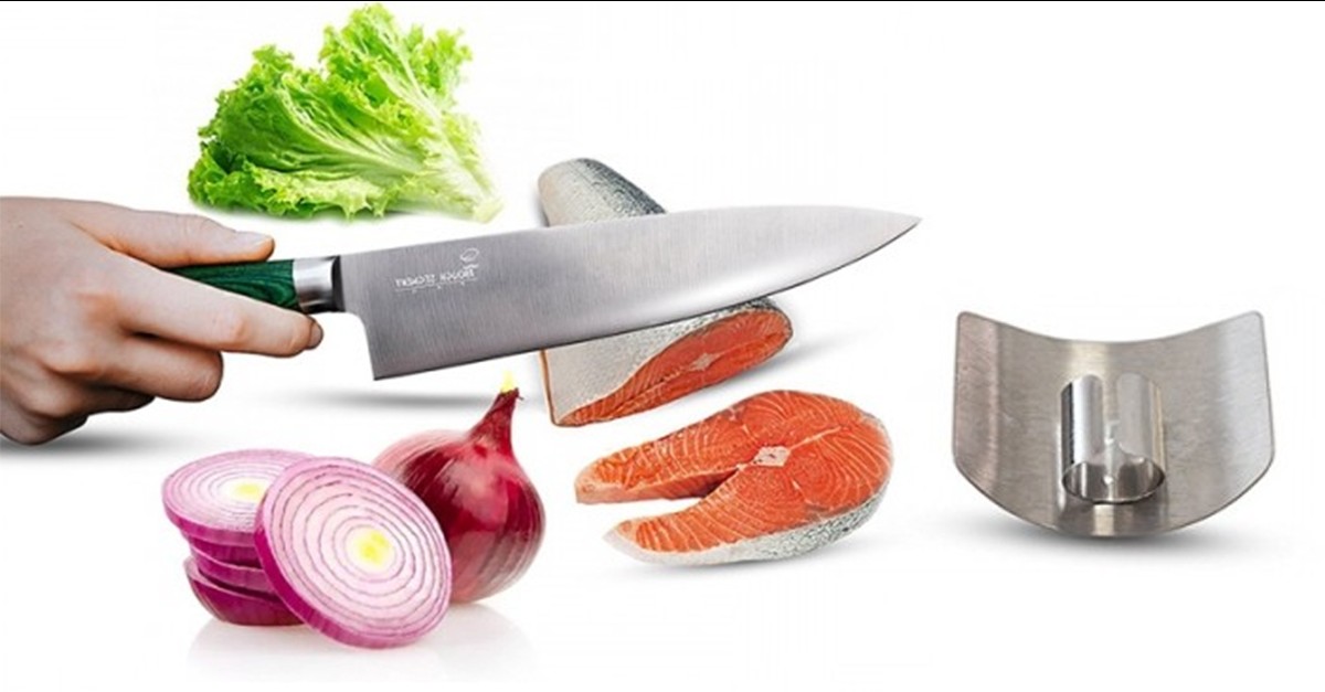 8-Inch Chef’s Knife with Finger Protector & Ergonomic Wood Handle
