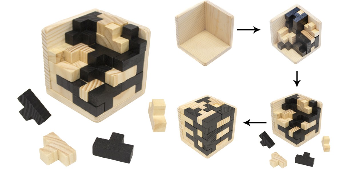 3D Wood IQ Puzzle Brain Teaser Magic Tetris Cube 54 Pieces