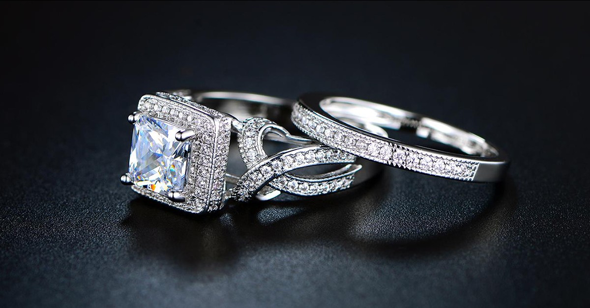 Princess-Cut Cubic Zirconia Bridal Ring Set