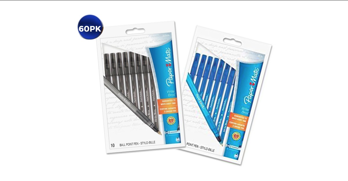 60 Pack: Paper Mate Write Bros Ballpoint Pens
