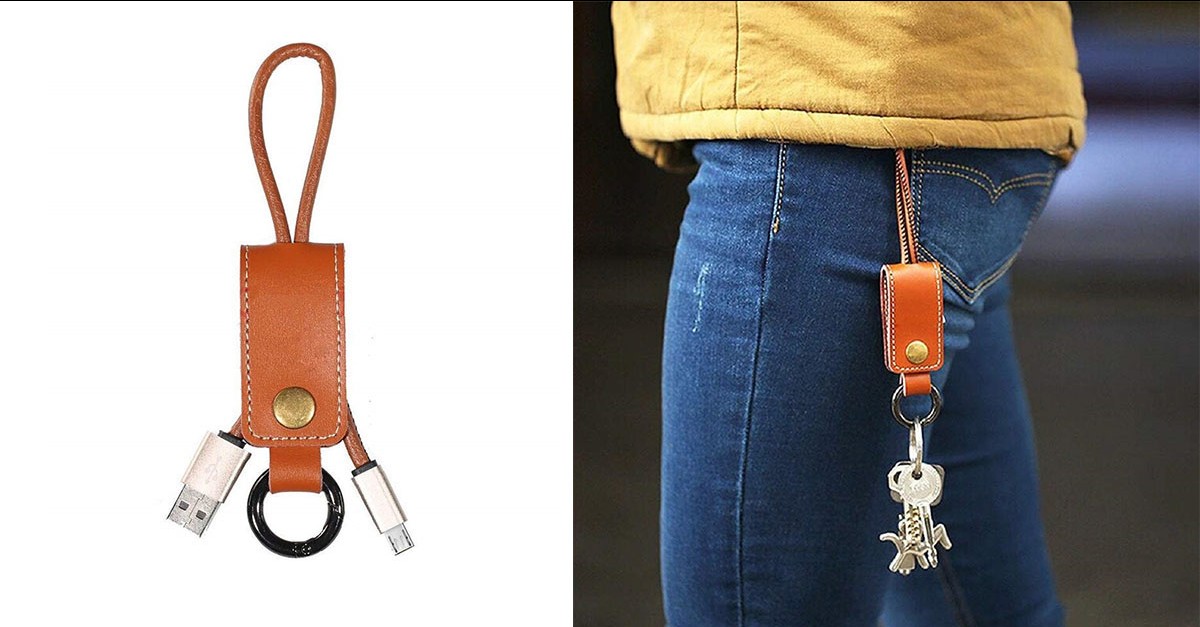 Leather USB Charging Key Chain for Apple or Android Devices