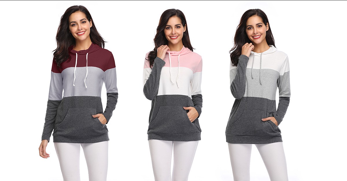 Color Block Long Sleeve Hoodie with Pockets - 3 Colors