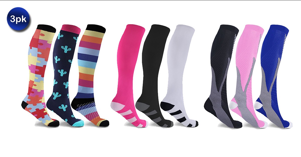 3 Pack: Women's Compression Knee-High Socks - 6 Styles