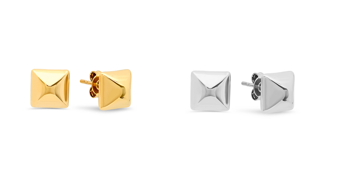 Ladies Stainless Steel Square Shape Stud Earrings - 2 Colors