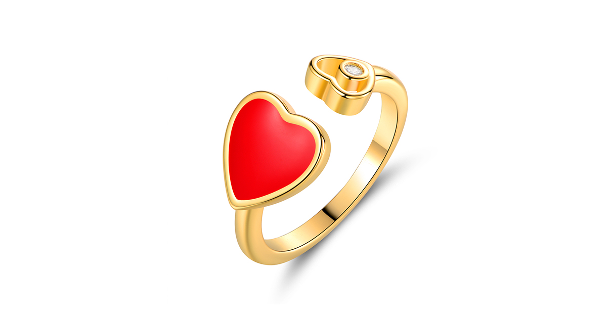 Gold Filled Heart Shape Red Enamel Ring