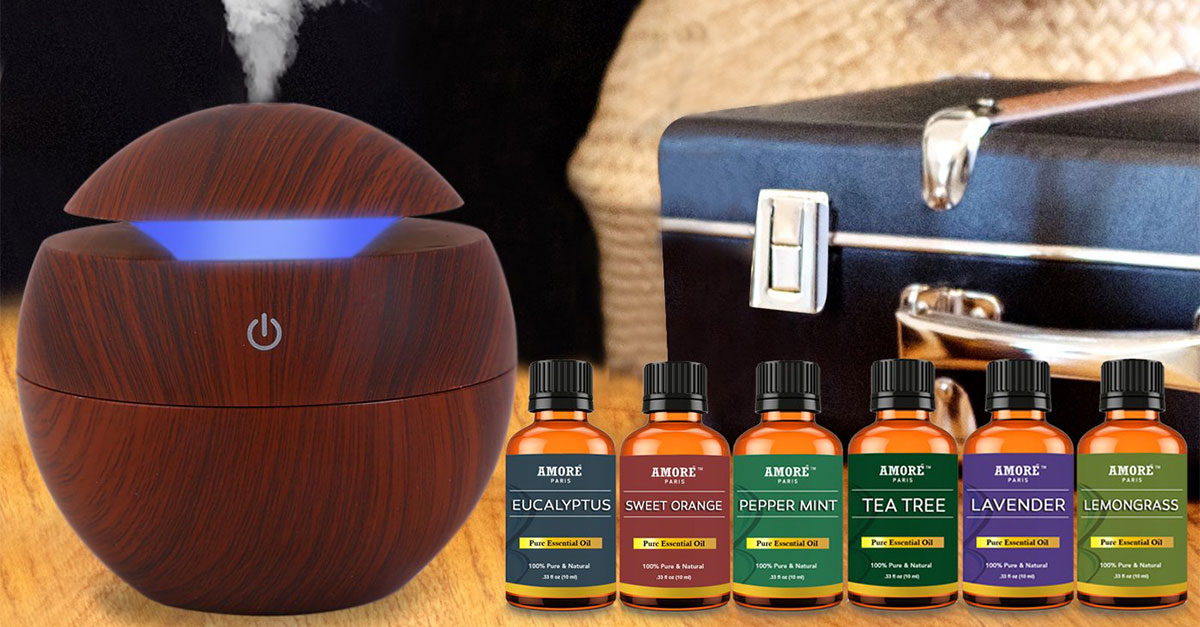 Ultrasonic Cool Mist Wood-Look Aroma Diffuser with Essential Oils