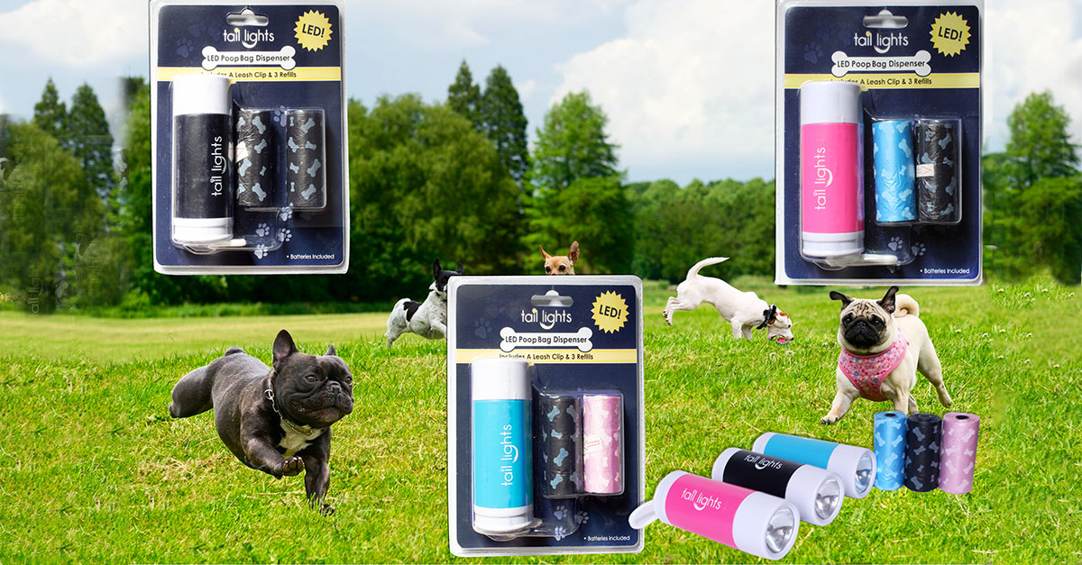 Tail Lights LED Poop Bag Dispenser and 3 Refills - 3 Colors