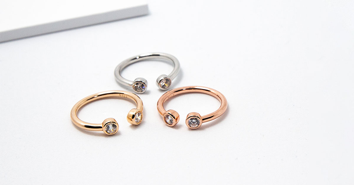 Solid Sterling Silver Crystals Open Ring - 3 Colors