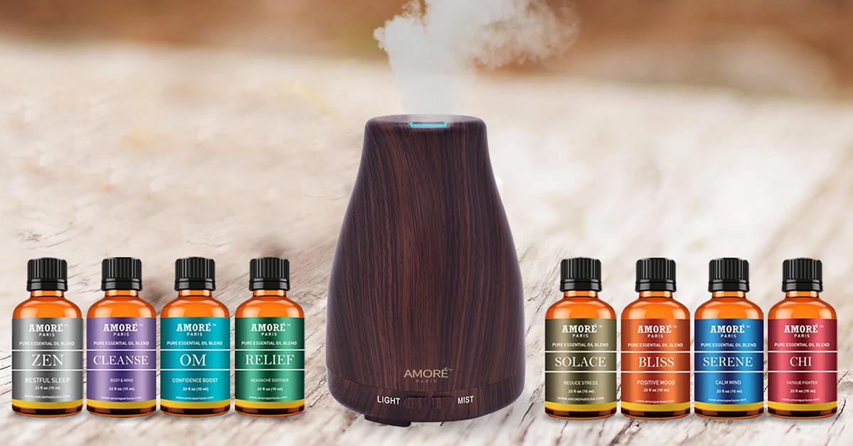 Cool Mist Aromatherapy Diffuser with 8 Essential Oils