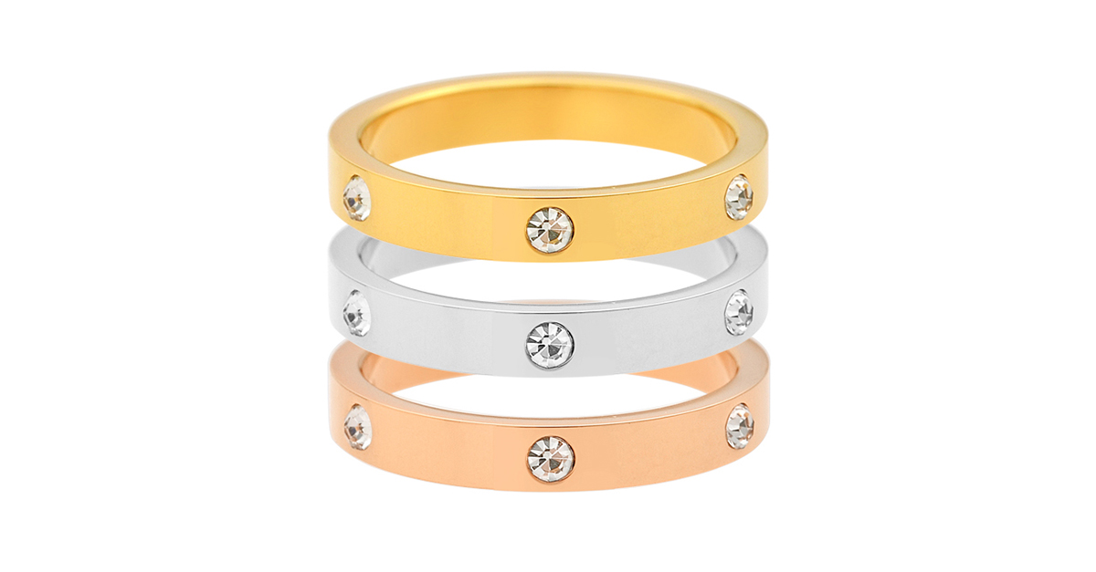 Women's Stainless Steel Three Tone Stackable Ring